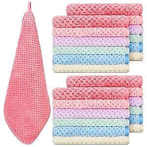 Set of 24 Hanging Hand Towels Hand Dry Towels for Kitchen Bathroom with Hanging Loop Soft Absorbent Hand Dry Towels Washable Kitchen Towels Face Towels for Bathroom Hanging, 11.8 x 11.8 Inches