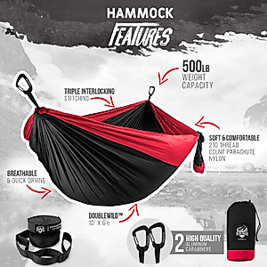 Double Hammock for Camping, Travel and Hiking - 2 Person Outdoor Hammock - Lightweight & Portable Yet Heavy Duty with Straps Included for Easy Hanging from Trees - Great Camping Gifts for Men & Women