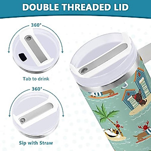 Emelivor Cute Islands Light Green 30 oz Tumbler with Lid and Straw Insulated Tumblers with Handle Large Travel Coffee Mug Stainless Water Cup Fits in Car Cup Holder
