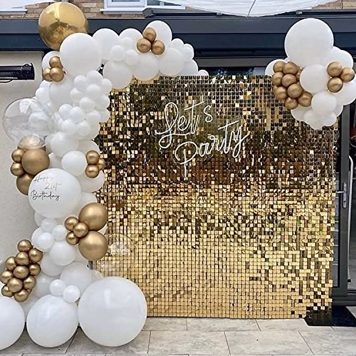 COKAOBE Light Gold Shimmer Wall Backdrop 24PCS Gold Sequins Backdrop Decoration Panels, Photo Backdrops for Birthday, Anniversary Wedding Engagement Decoration (Light Gold)