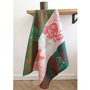 Metr Garnier-Thiebaut, Chats de Noël (Christmas Cats), Rouge French Jacquard Christmas Kitchen/Tea Towel