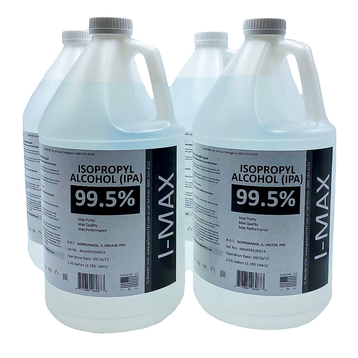 Isopropyl Alcohol 99.5% (4X1 Gallon) High Purity IPA - Made in USA - Includes A Travel Size Bottle