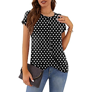 YSYOKOW Women's Blouses Casual Summer Short Sleeve T Shirts Loose Front Twist Tops(Polka Dot Black, X-Large)