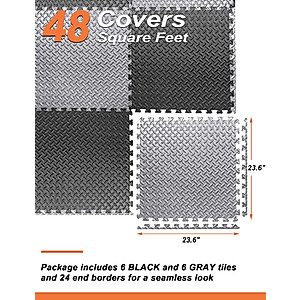 innhom Gym Flooring Mats Exercise Mat for Floor Workout Foam Tiles Home Equipment Garage, 6 Black and Gray