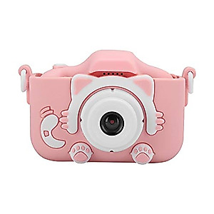 12MP Mini Camera Digital Camera with 2.0in IPS Screen Cartoon Kitty Digital Camera Toy with Double Camera for Children Kids Gift(Pink)
