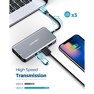 Lasuney Triple Display 10 in 1 USB Type C HUB with to 2 HDMI, Displayport, PD3.0, Ethernet, 3 USB Ports, SD/TF, Multiport Adapter Docking Station Dongle for Laptop