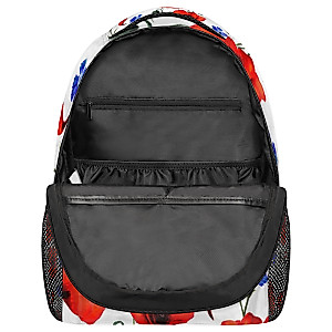 TropicalLife Floral Poppy Pattern Backpack for Women Men, Travel Laptop Backpack Lightweight Computer Hiking Gym Sports Rucksack Casual Daypack Carry On Backpack Work Bag