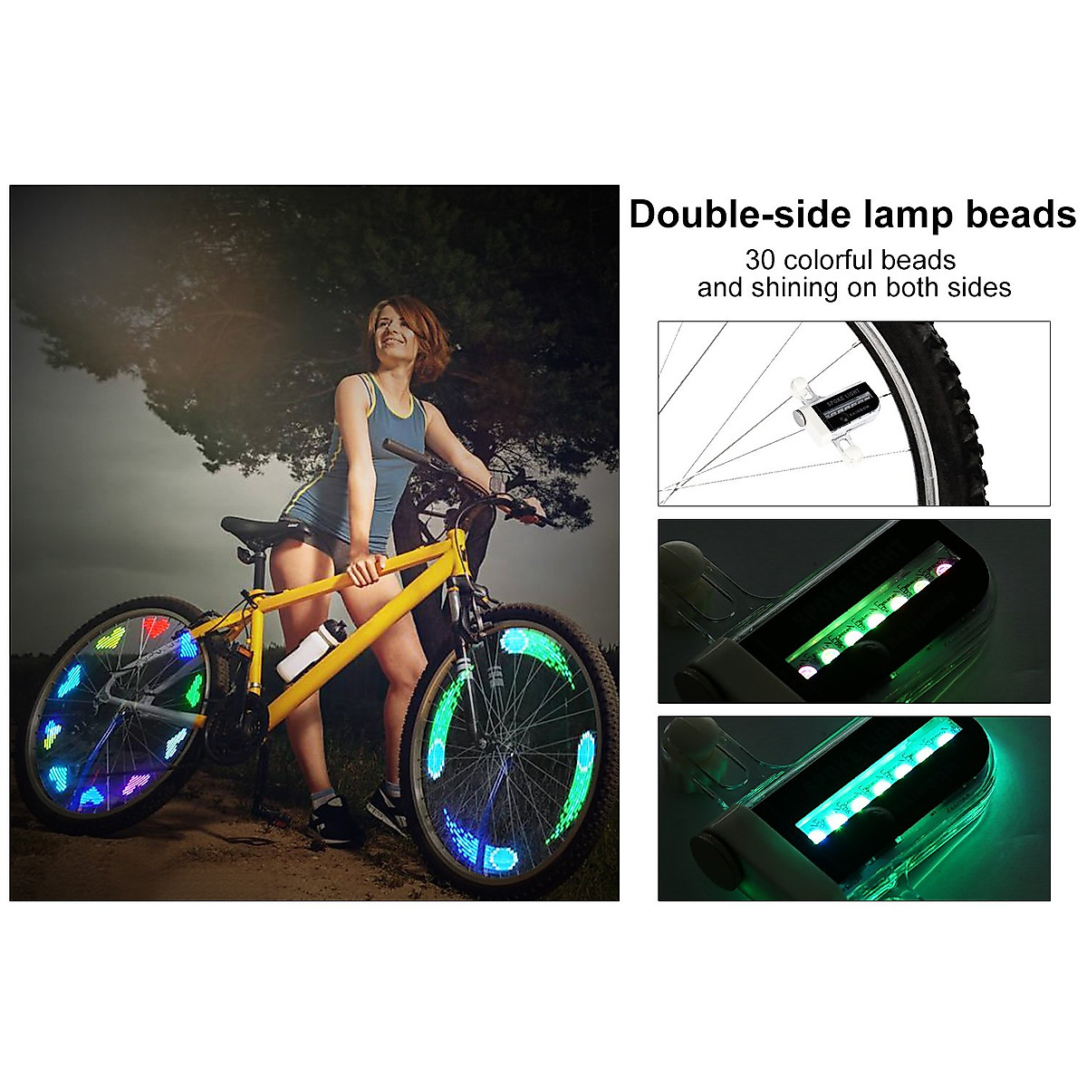 Rottay Bike Wheel Lights, Bicycle Wheel Lights Waterproof RGB Ultra Bright Spoke Lights 14-LED 30pcs Changes Patterns -Safety Cool Bike Tire Accessories Kids Adults-Visible from All Angle
