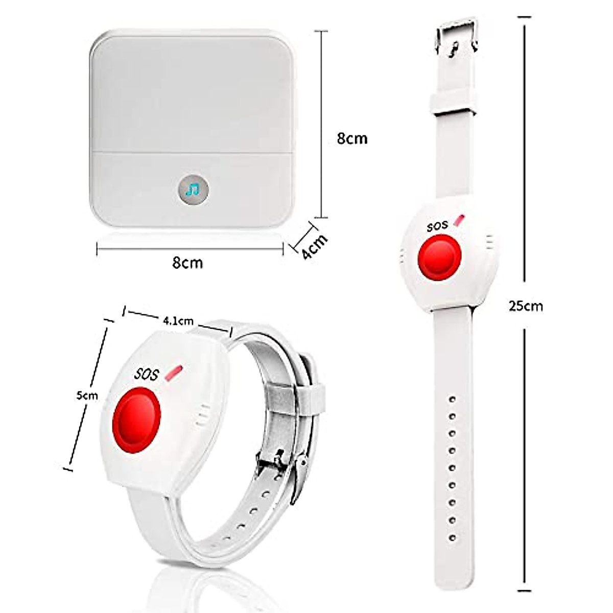 NiCalBel Wireless Wrist Pager Watch Caregiver Call Button System in Home Nurse Alert Pager Personal Help Alert for Caregivers Patients Elderly 1 Watch Call Button 2 plugin Receiver