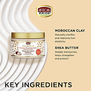 African Pride Moisture Miracle Moroccan Clay & Shea Butter Heat Activated Masque - For Natural Coils & Curls, Detoxes & Softens, Removes Impurities & Product Build-Up from Hair 12 oz