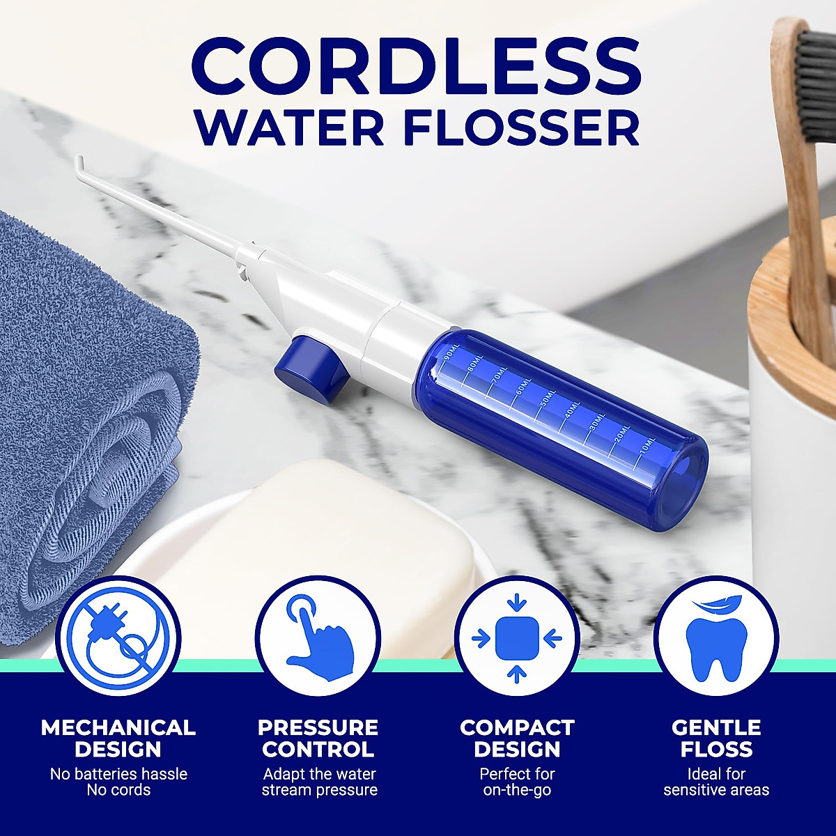 ORAVIX Dental Water Flosser, Tonsil Stone Remover, Gentle Oral Irrigator for Sensitive Teeth and Gums, Kids Manual Water Flosser, No Electricity or Batteries