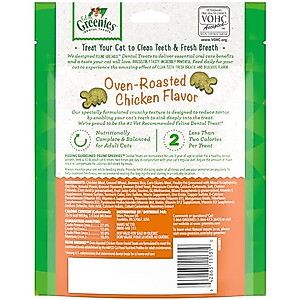 Greenies Feline Adult Natural Dental Care Cat Treats, Oven Roasted Chicken Flavor, 4.6 oz. Pouch
