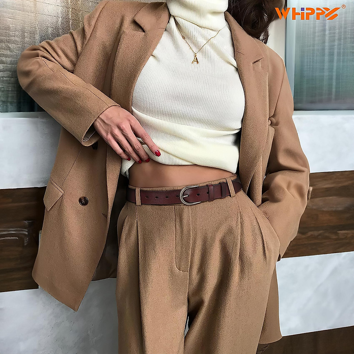 WHIPPY Women Leather Belt for Jeans Pants Dresses Fashion Ladies Western Leather Belt with Silver Buckle M Dark Coffee