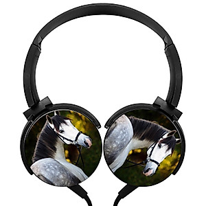 Forest White Horse Boys Girls Wired Headphones Headsets Customized Foldable Over Ear for Mens & Womens Black