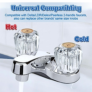 Dreyoo 8 Pcs Universal Index Buttons, Hot and Cold Faucet Index Buttons, Bathroom Faucet Knobs Replacement, Compatible with Delta/LDR/Delex/Peerless Two Clear Handles, 1-5/16 In. Diameter