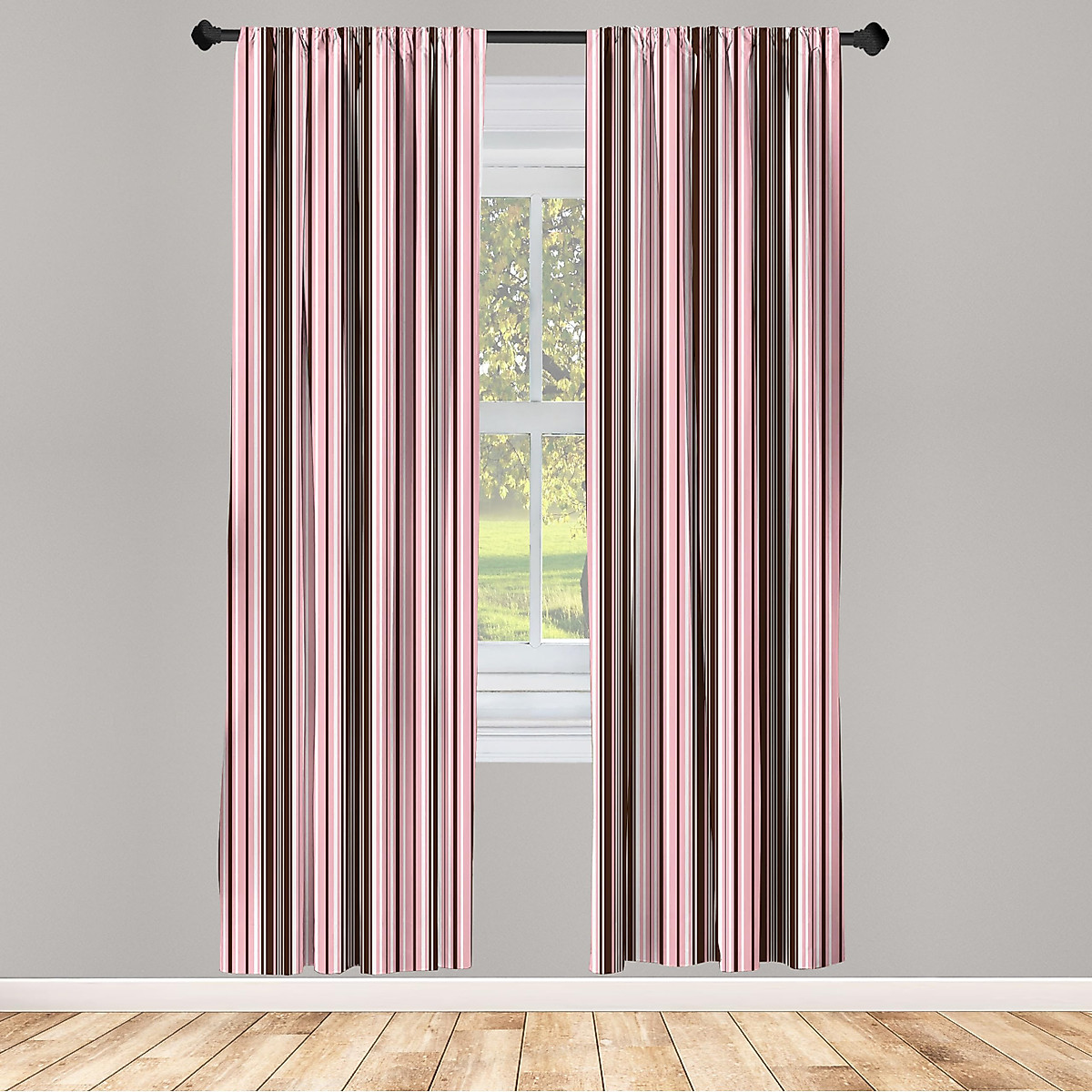 Lunarable Brown Curtains, Little Stars in Circles Pink Hearts Polka Dots on Dark Backdrop, Window Treatments 2 Panel Set for Living Room Bedroom, Pair of - 28" x 63", Brown Pink