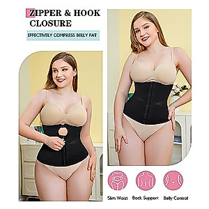 LODAY Waist Trainer for Women Breathable Mesh Crossover Waist Cincher Seamless Tummy Control Corset Shapewear Body Shaper (Black(Zipper & Hook), XX-Large)