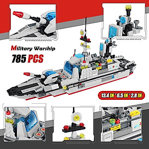 City War Aircraft Carrier Building Blocks Set, 8 in1 Military Battleship Model Brick Toy Kit with Helicopter, Aircraft, Boat, Creative Warship STEM Toys Gift for Kids Boys Girls 6+ (785 Pieces)