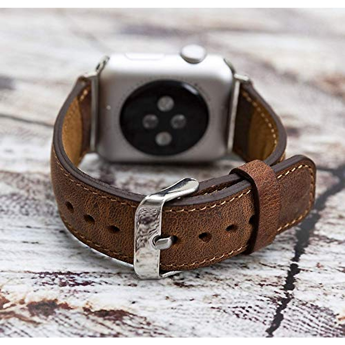 VENOULT iWatch Series 9, Ultra 2 Compatible Apple Watch Bands for Man or Women 49mm, 48mm, 47mm, 45mm, 44mm, 41mm, 40mm, Series 9-1 Dark Brown Genuine Leather Bull Strap, HANDMADE