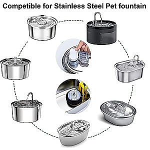 Cat Water Fountain Filters Pet Fountain Filter Replacement Filters Compatible Stainless Steel 2L/67oz, 3.2L/108oz Adjustable Water Flow, 8 Cat Fountain Replacement Filters with 8 Pre-Filter Sponges