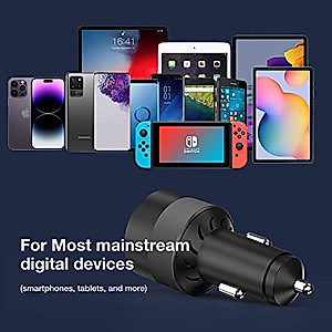 S23 S22 Ultra USB C Fast Car Charger, 3 Port 66 W Car Charger PD3.0 Dual QC 3.0 Type-C Car Charger Adapter for Samsung Galaxy Z Fold 4/Z Flip/3/4/S22/22+/S21/S20/Ultra/Note 20 Galaxy Tab (6 ft Cable)