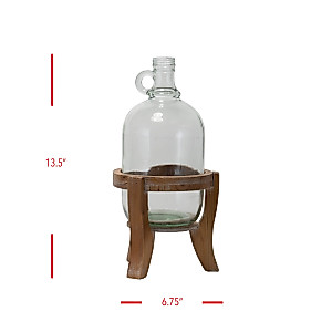 Foreside Home & Garden Glass Growler Vase with Natural Wood Stand