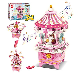 QMAN Music Box Building Toys for Girls and Boys 6 7 8 9 10 11 12+ Years Old 3in1 Building Blocks STEM Building Kit Ideal Gifts Toy for Kids Ages 8-12 Rotate with Music