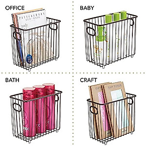 mDesign Metal Farmhouse Kitchen Pantry Food Storage Organizer Basket Bin - Wire Grid Design - for Cabinets, Cupboards, Shelves, Countertops - Holds Potatoes, Onions, Fruit - Medium - Bronze