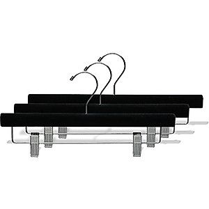 The Great American Hanger Company Black Velvet Pant Hanger w/Adjustable Cushion Clips, Box of 50 Flat Wood Bottom Hangers w/Chrome Swivel Hook for Jeans Slacks or Skirt