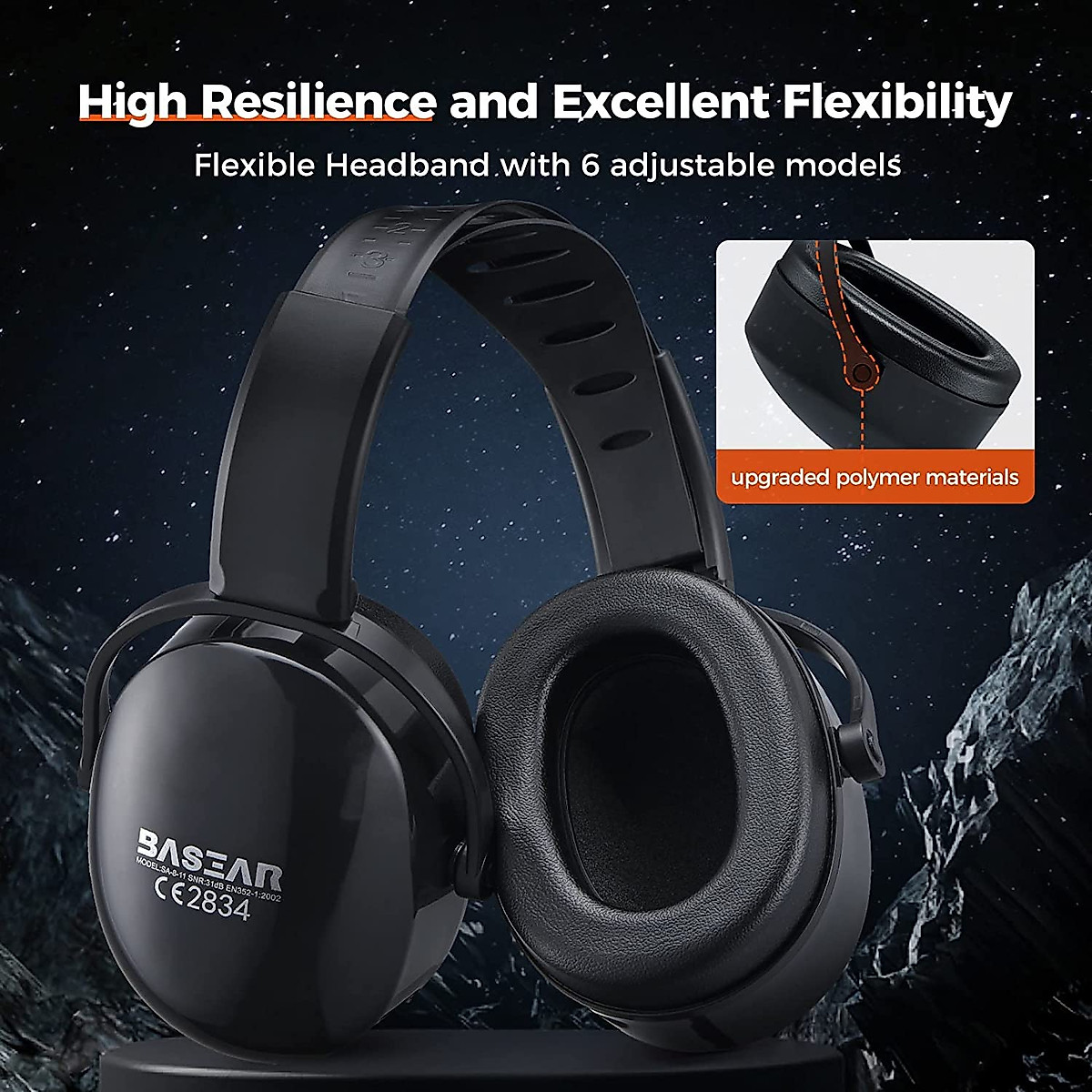 SNR 31dB Noise Blocking Earmuffs, Noise Cancelling Headphones for Autism, Foldable Ear Hearing Protection Ear Muffs with Flexible Headband, Safety Earmuffs for Shooting/Mowing, with Carrying Bag