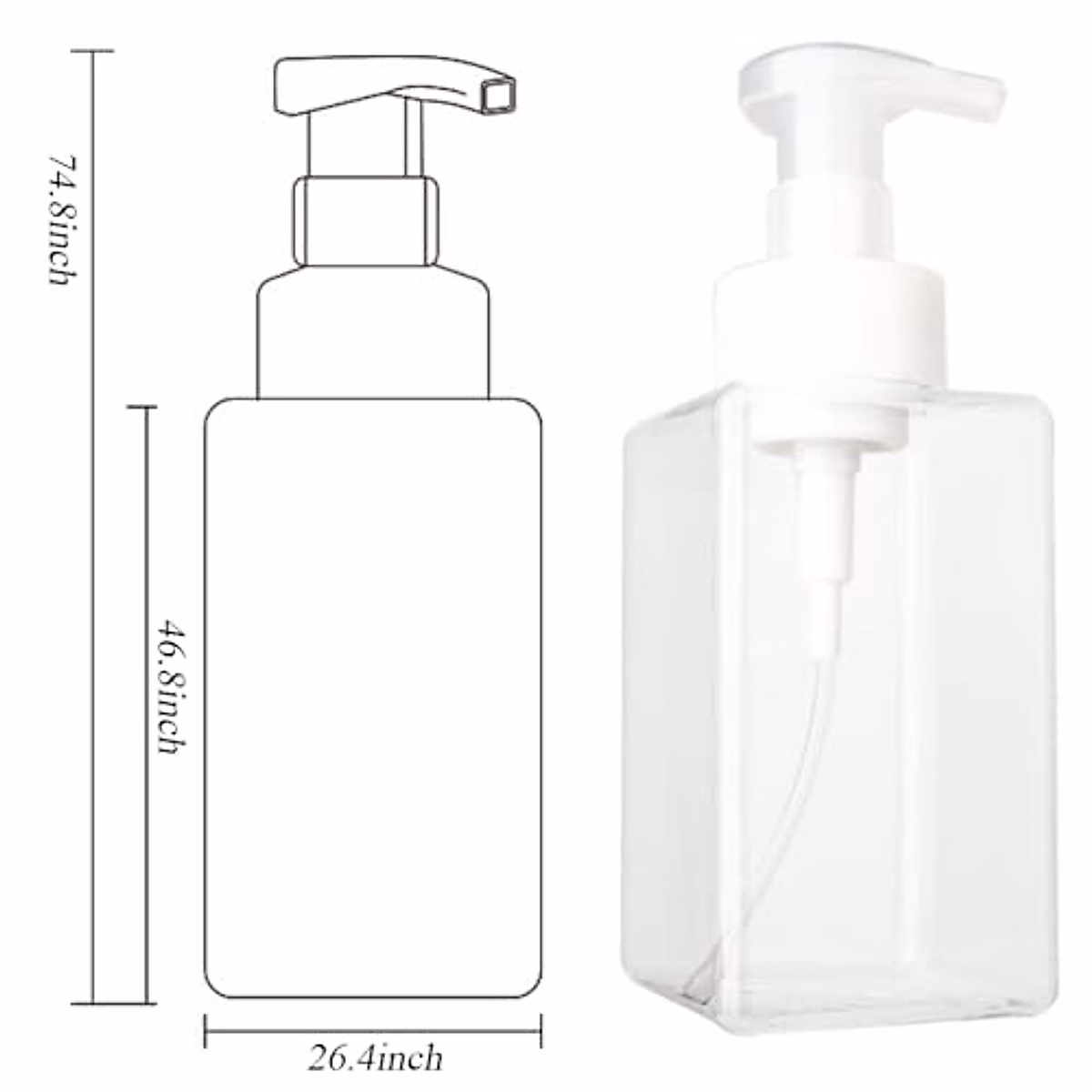 Foaming Soap Dispenser, Refillable Hand Soap Dispenser, Pump Bottle 450ml(16oz), Plastic for Liquid Soap, Shampoo, Body Wash, 2 Pcs (Clear+Clear)