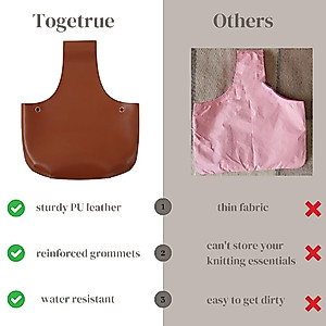 TOGETRUE Yarn Bag, Knitting Crochet Tote Bag, PU Leather Yarn Storage Bag Organizer, Travel Knitting Wrist Bag, Yarn Tote Bags for Crocheting, Holding Yarn, Knitting Needles (PU Leather Brown)