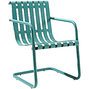 Crosley Furniture Gracie 3-Piece Retro Metal Outdoor Conversation Set with Side Table and 2 Chairs - Caribbean Blue