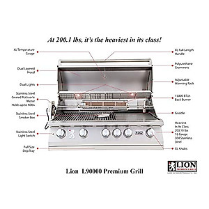 Lion Premium Grills 40-Inch Natural Gas Grill L90000 with Lion Door and Drawer Combo with Towel Rack and Lion Refrigerator Package Deal with 5 in 1 BBQ Tool Set