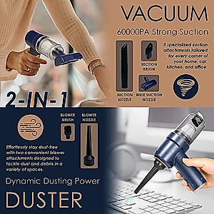 Century Ridge Cordless Car Vacuum, Portable Handheld Vacuum Cleaner 120W Lithium Ion Battery w/Charging Base Stand, 2-in-1 Mini Vacuum & Air Duster w/Attachments & Storage Bag