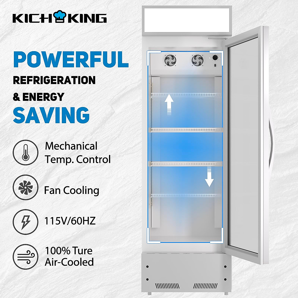 KICHKING 8.0 Cu.ft Merchandiser Refrigerator, 35~46?, 21.7" W Glass Door Upright Display Refrigerator, Light Box Beverage Cooler, LED Lighting, Drink Fridge-Silver, for Home Restaurant Grocery Stores