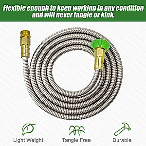 YANWOO 304 Stainless Steel 4ft Short Garden Hose with Female to Male Metal Connector, Flexible & Lightweight Water Hose, Drinking Water Safe (4ft)