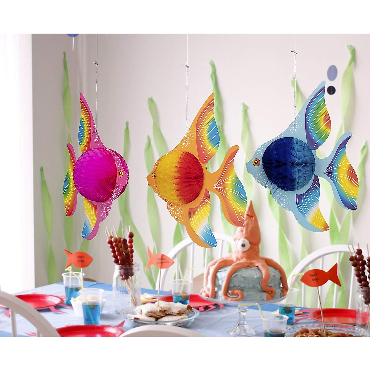 90shine 12PCS Tropical Fish Party Decorations Supplies- Under-The-sea/Mermaid/Luau/Hawaiian/Kids Birthday Table Centerpiece