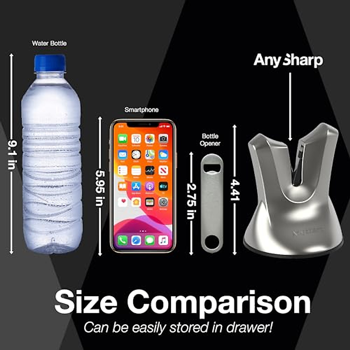 AnySharp XBlade Professional Knife Sharpener with PowerGrip - Hands-Free and Secure - Satin Silver