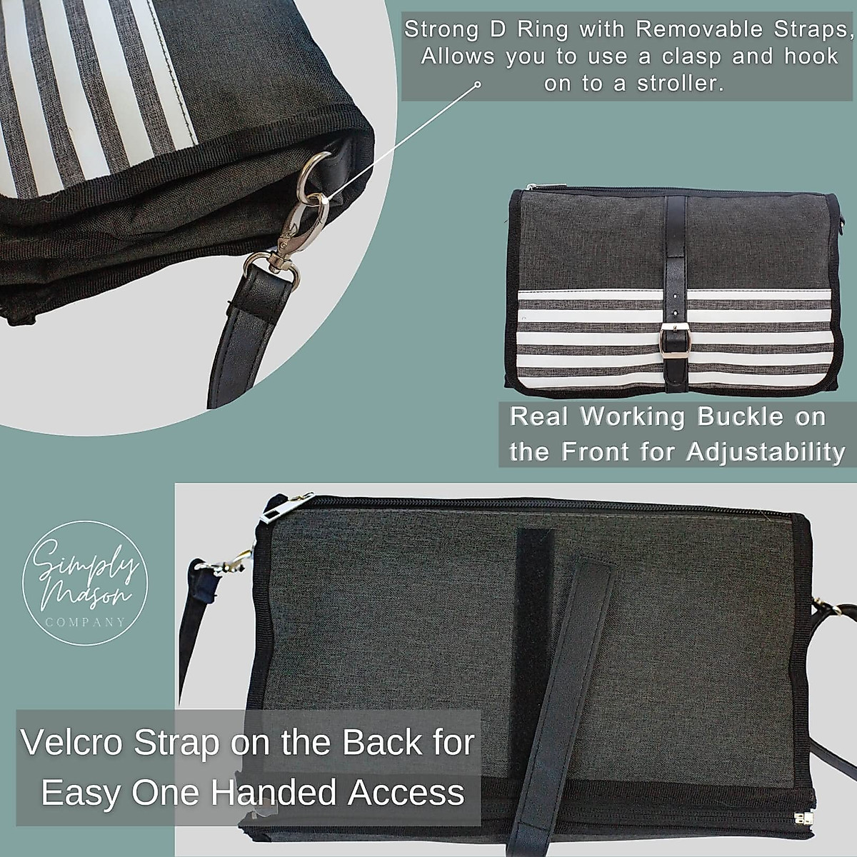 Travel Changing Pad, Diaper Clutch Bag, Portable Diaper Changing Pad w/Adjustable Shoulder Strap & Wipes Holder, Small Diaper Bag w/Large Mat for Toddler, Baby Changing Pad Portable