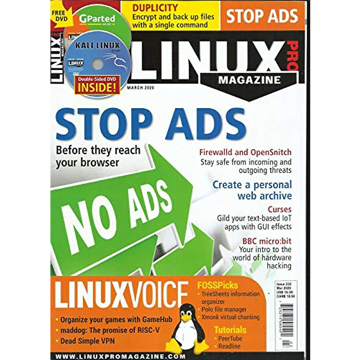 LINUX PRO MAGAZINE, STOPS ADS * MARCH, 2020 * ISSUE, 232 * FREE DVD INCLUDED