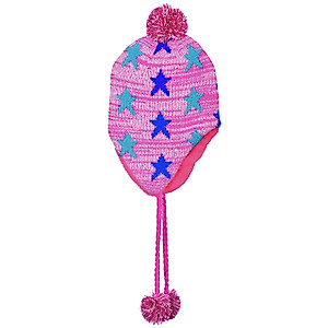 Girls Fleece Lined Knit Pom Beanie & Gloves Set with Warm Ear Flaps for Winter (Pink)