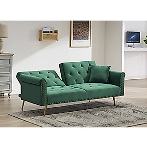 ERYE Futon Sofa Loveseat Convertible Sleeper Couch Bed for Small Space Apartment Office Living Room Furniture Sets Sofabed, Green Velvet 69.7"