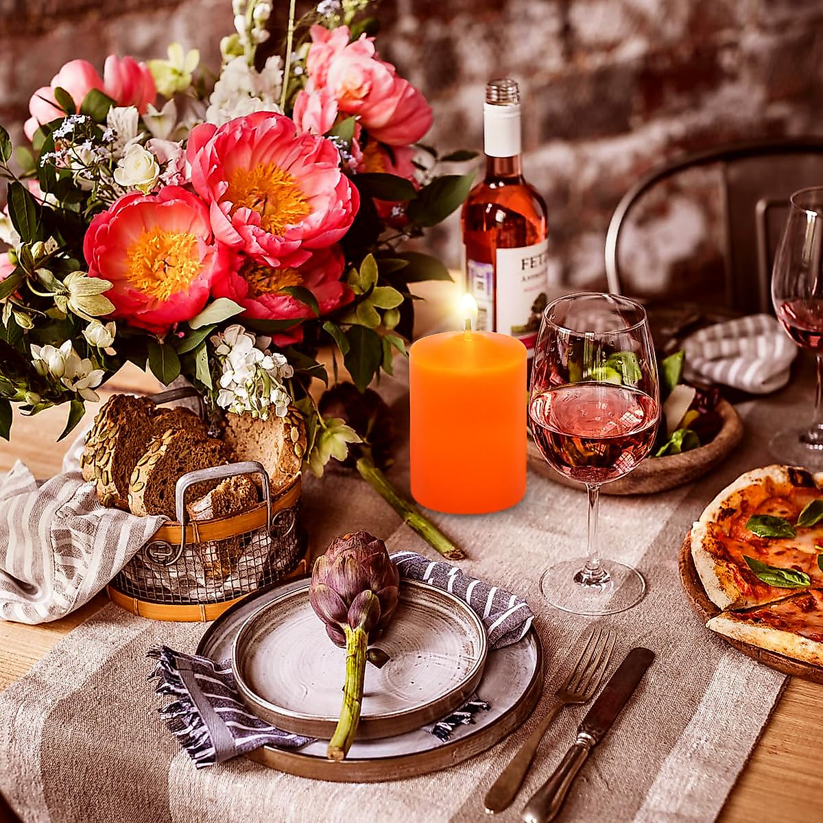 4 Packs Dripless Orange Pillar Candles 2x3 Inch Unscented 24 Hour Fall Harvest Cylinder Candles for Thanksgiving Day Dinner Tables, Wedding, Party, Home Decor