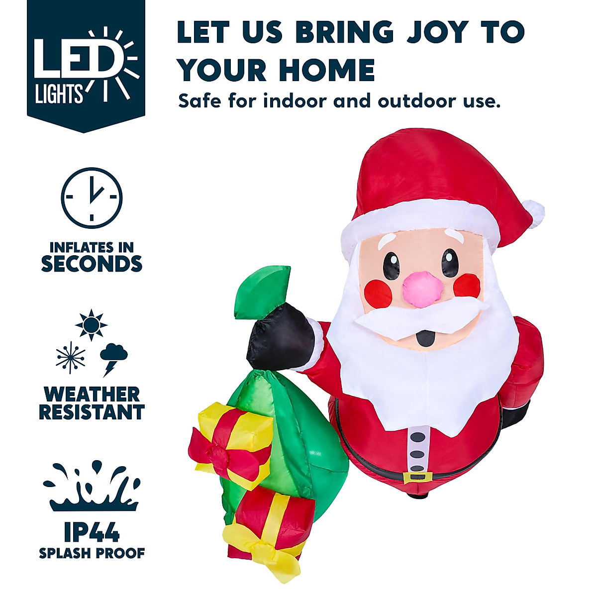 Joiedomi 3.5 FT Tall Christmas Inflatable Santa with Gift Bags Broke Out from Window, Blow Up Inflatable with Build-in LED for Window Decor, Xmas Party Indoor, Outdoor, Yard, Garden, Lawn Decoration