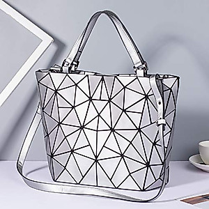 Geometric Luminous Purses and Handbags Holographic Reflective Crossbody Bag Wallet Flash Rainbow Tote Silver
