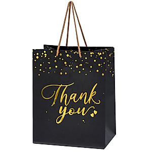 PAICUIKE 20 Pcs Black Paper Bags Thank You Gift Bags Black and Gold with Handles, Medium Sizes Gift Bags Bulk, Paper Bags for Small Business, Shopping Bags, Wedding Bags, Party Bags, Favor Bags