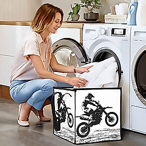 KEEPREAL Motocross Rider Cube Storage Bin with Handles, Large Collapsible Organizer Storage Basket for Home Decorative(1Pack,10.6 x 10.6 x 10.6 in)