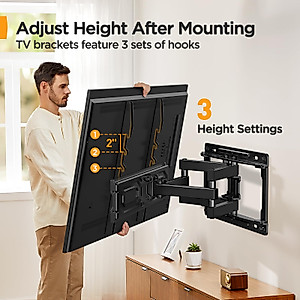 Perlegear Full Motion TV Wall Mount Bracket Swivel Articulating Extension Tilt Arms for 26-65 inch Flat Curved TVs, Max VESA 400x400mm up to 99lbs,16" Wood Studs,PGMFK4