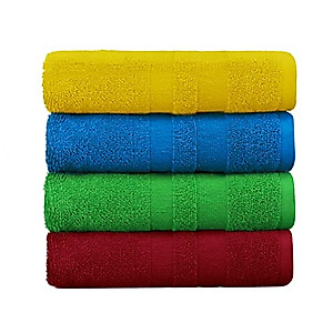 COTTON CRAFT Primary Colors Hand Towels - Set of 4 Soft Absorbent 100% Cotton Face Towel - Bright Colorful Dorm Kids Everyday Hand Towels - Pool Shower Gym Kitchen Bathroom Towel - 16x26 - Multi Color